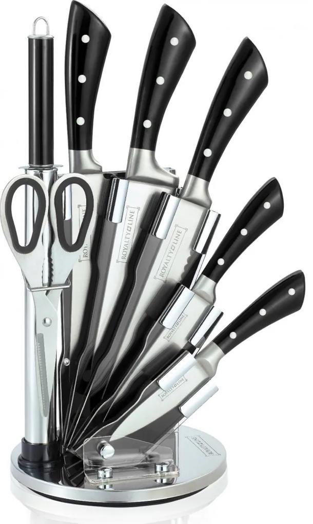 Royalty Line 8-dílná sada ocelových nožů, nůžek a ocílky RL-KSS811 - černá | ocelové nože, nůžky a ocílka