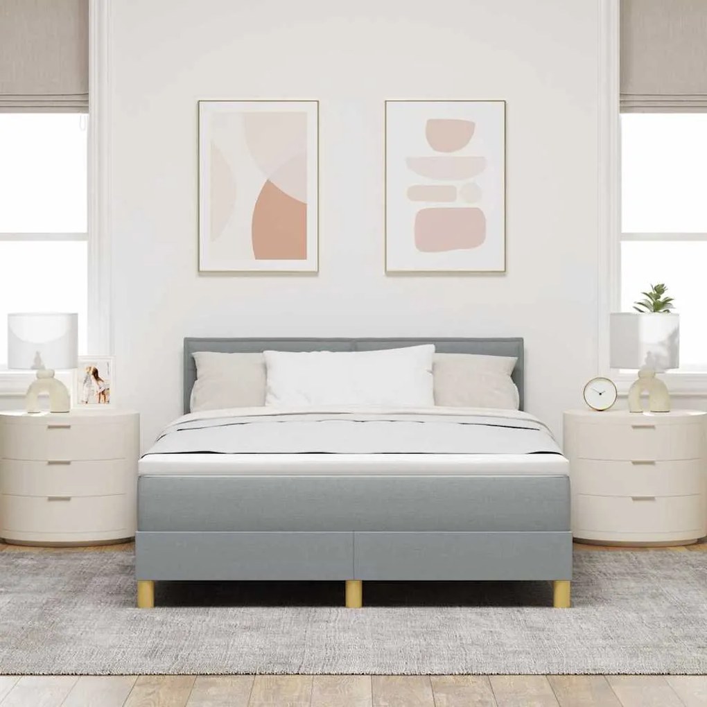 Postel s boxspringem s čelo Světle šedá 140 x 200 cm textil 3338846