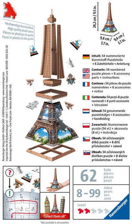 RAVENSBURGER Puzzle 3D Mini budova Eiffelova věž  54 dílků plast 2412536