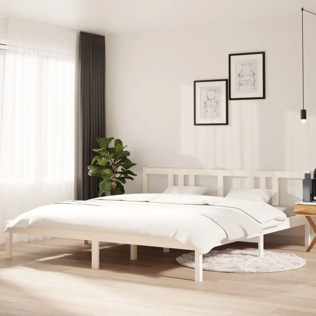 814900 vidaXL Rám postele bílý masivní dřevo 180 x 200 cm Super King