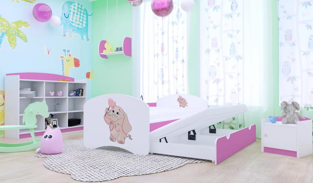 Svět pokojů Dětská postel Kevin pro dvě děti - růžový slon se srdcem + matrace zdarma Barva: Oranžová, Rozměr: 160x80 cm, Zábrana: NE