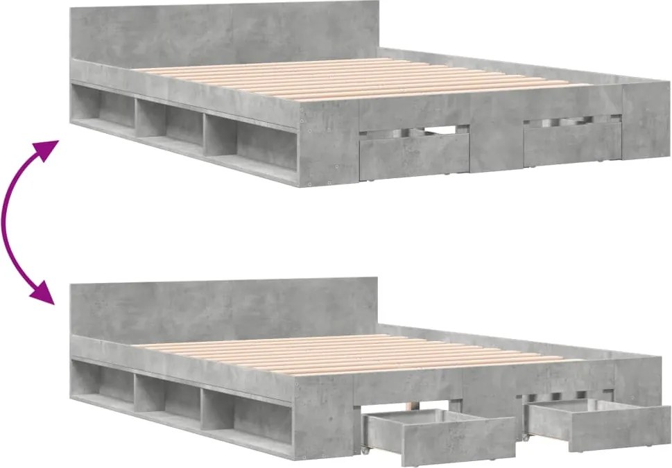 Rám postele se zásuvkami betonově šedý 150 x 200 cm kompozit 3280744