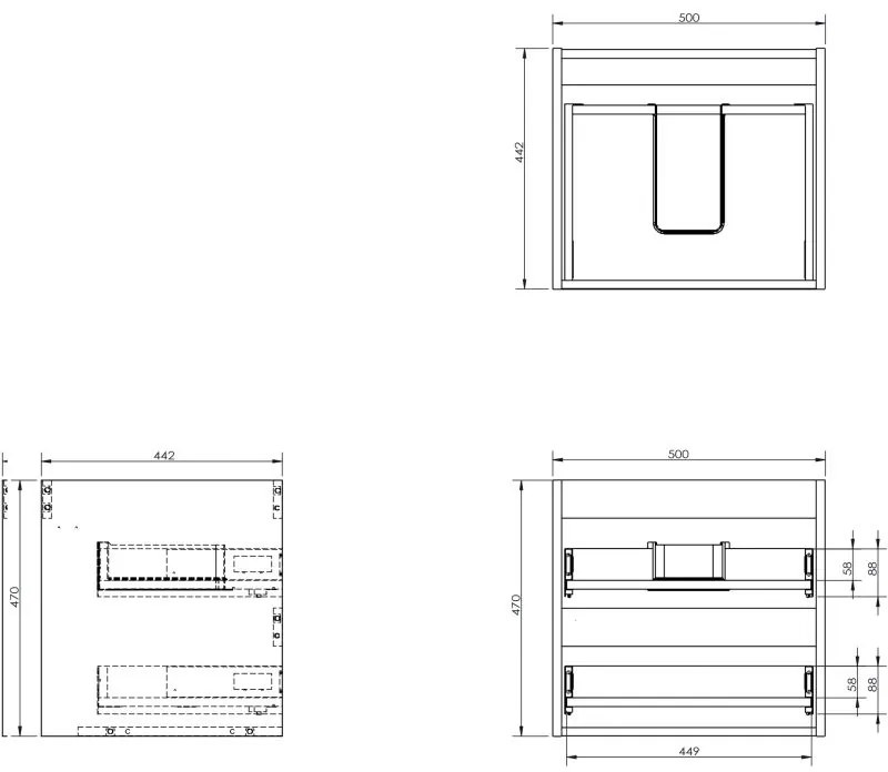 Mexen Box-A, závěsná skříňka 50 cm, 2 zásuvky, dub, 91AX0-0500-470-2-81