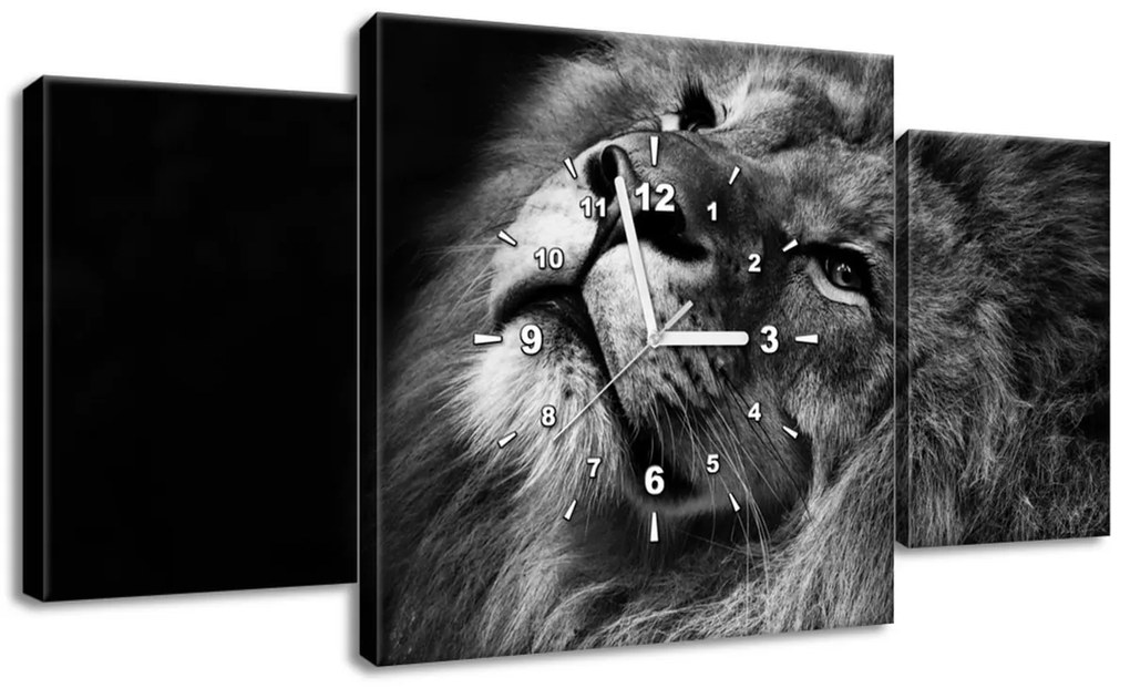 Gario Obraz s hodinami Stříbrný lev - 3 dílný Rozměry: 90 x 70 cm
