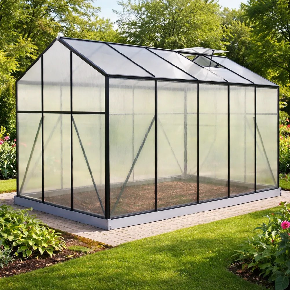 Skleník se základnou BestBerg BBGH-1006B / 5,95 m² / 313 × 190 × 194 cm / černá