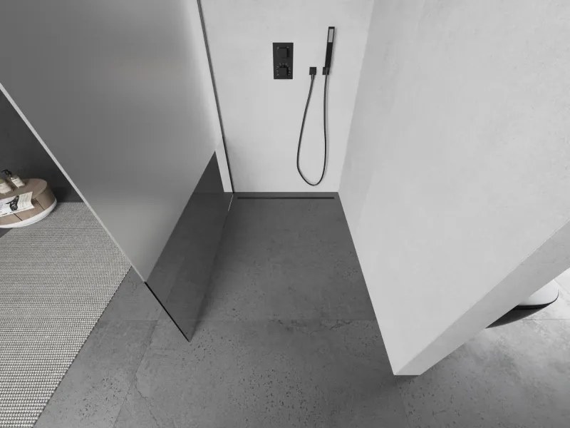 Mexen Kioto L, sprchová zástěna Walk-In 100 x 200 cm, 8mm čiré sklo-námraza, grafitový profil, 800-100-103-66-35