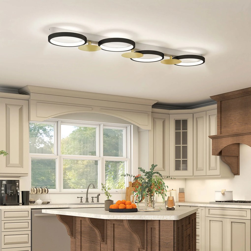 Stropní svítidlo LED 38W 1500LM 3000K-6500K Stropní svítidlo Lampa do obývacího pokoje se 4 žárovkami dálkové ovládání Černá+zlatá