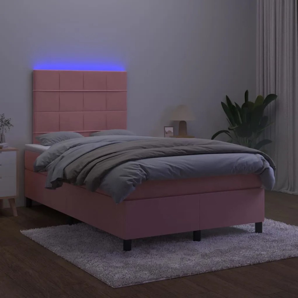 Box spring postel s matrací a LED růžová 120x200 cm samet 3136118