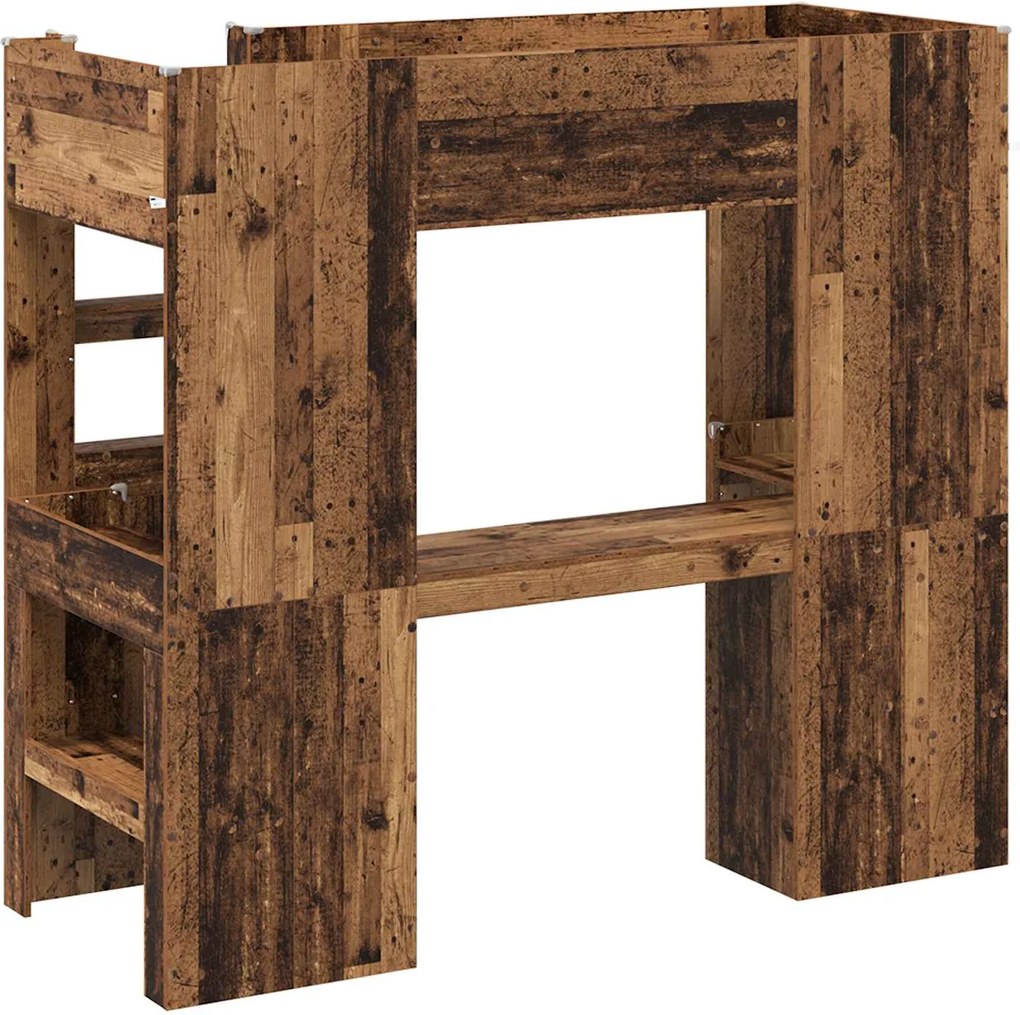 Rám patrové postele se stolem s policí Staré dřevo 75 x 190 cm 3410433