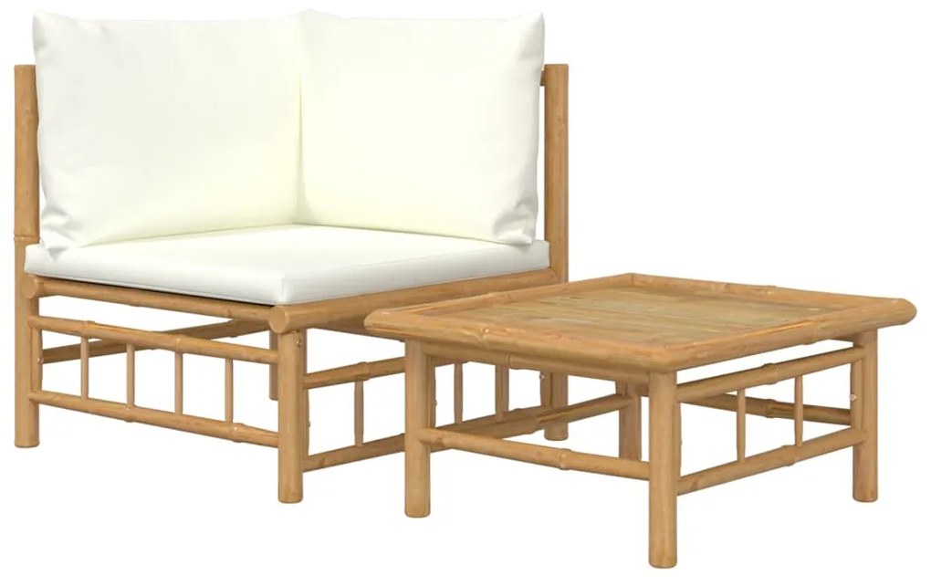 vidaXL 2dílná zahradní sedací souprava krémově bílé podušky bambus