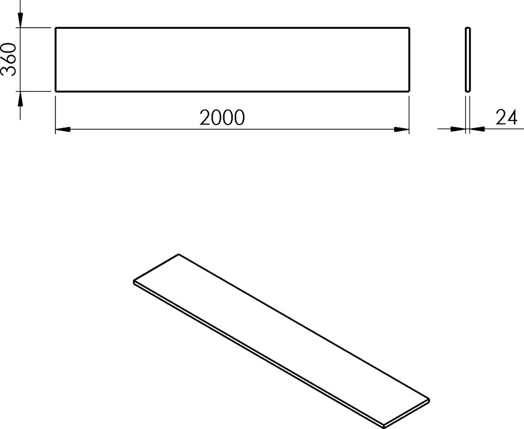 Sapho PLATO deska Rockstone 2000 x 24 x 360 mm bílá mat PL206-0101