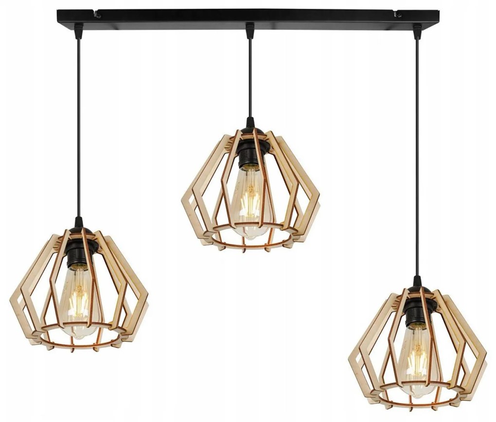Light for home - Moderní svítidlo s dřevěnými stínidly v skandinávském stylu TIMBER 2360/3, 3x60W, E27, Černá