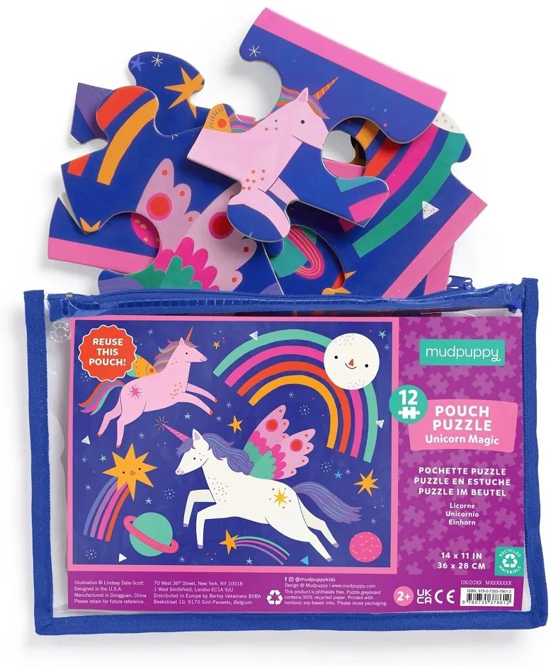 Mudpuppy Puzlle Jednorožec Magic v taštičce 12 dílků
