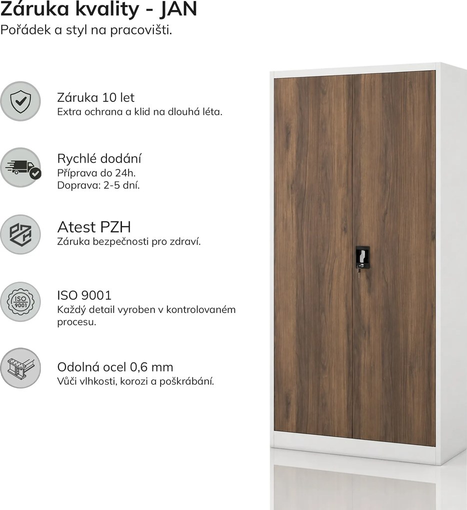 Kancelářská skříň na dokumenty bílá / ořech: Eco Design JAN 900 x 1850 x 400 mm