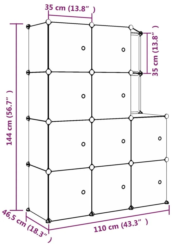 Dětská modulární skříň s 10 úložnými boxy černá PP - Default Title