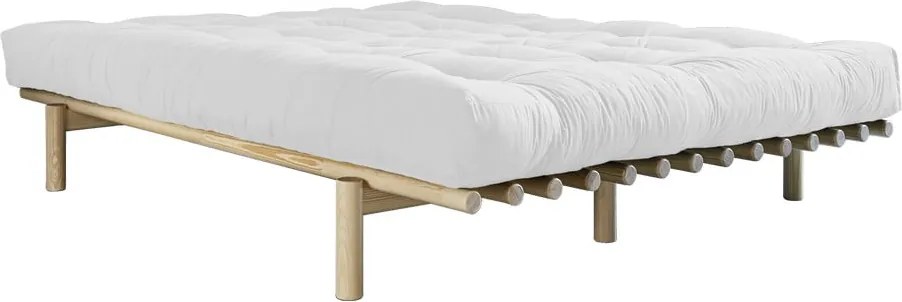 Dvoulůžková postel z borovicového dřeva s matrací Karup Design Pace Double Latex Natural Clear/Natural, 140 x 200 cm