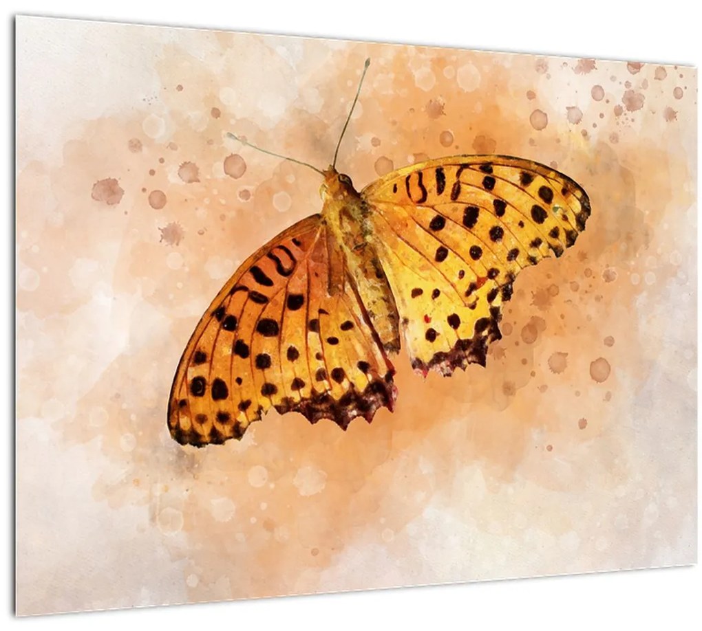 Skleněný obraz - Oranžový motýl, aquarel (70x50 cm)