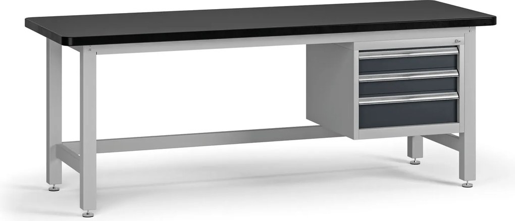 Profesionální dílenský stůl G4, 3 zásuvky, deska MDF + PVC, 2100 x 750 x 800 mm, grafit