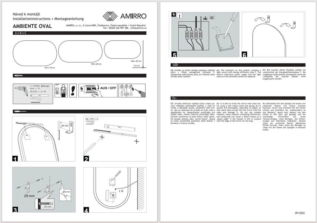 Zrcadlo oválné Ambiente Oval 120 x 70 cm s LED podsvícením po celém obvodu na chodbu do předsíně nástěnné do koupelny na zeď 411-477