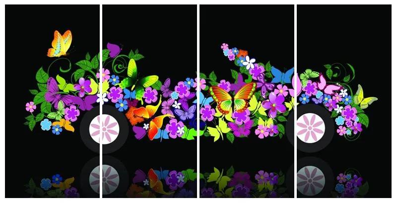 Obraz auta z motýlů a květin (160x80 cm), 40 dalších rozměrů