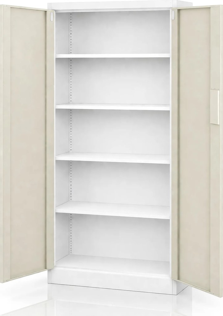 Kovová kancelářská skříň se zámkem na kód bílá, dub sonoma, 900x1850x400 mm: DANIEL Eco Design
