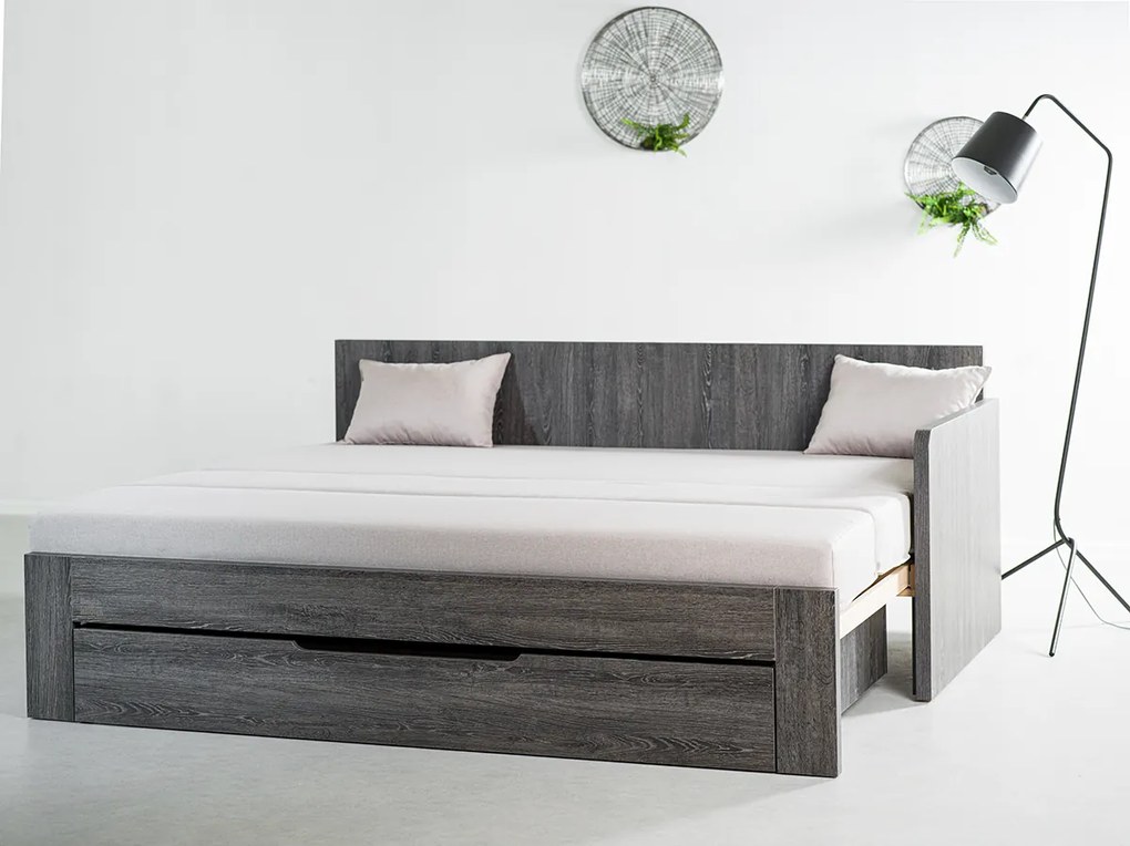 Ahorn Duovita postel s pravou područkou Dekor: Dub hnědý, Rošt: Lamelový, Rozměr: 90/170 x 200 cm