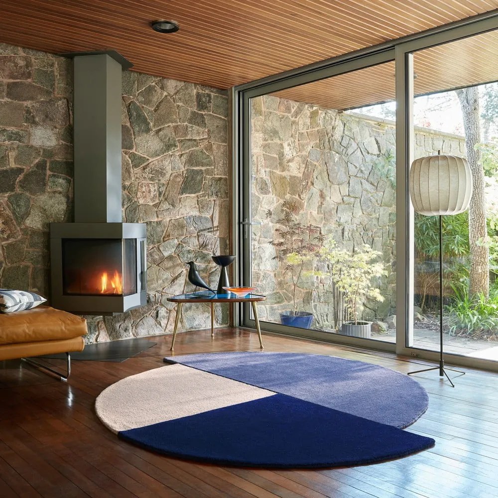 Modrý ručně tkaný vlněný kulatý koberec ø 200 cm Mia Segment – Flair Rugs