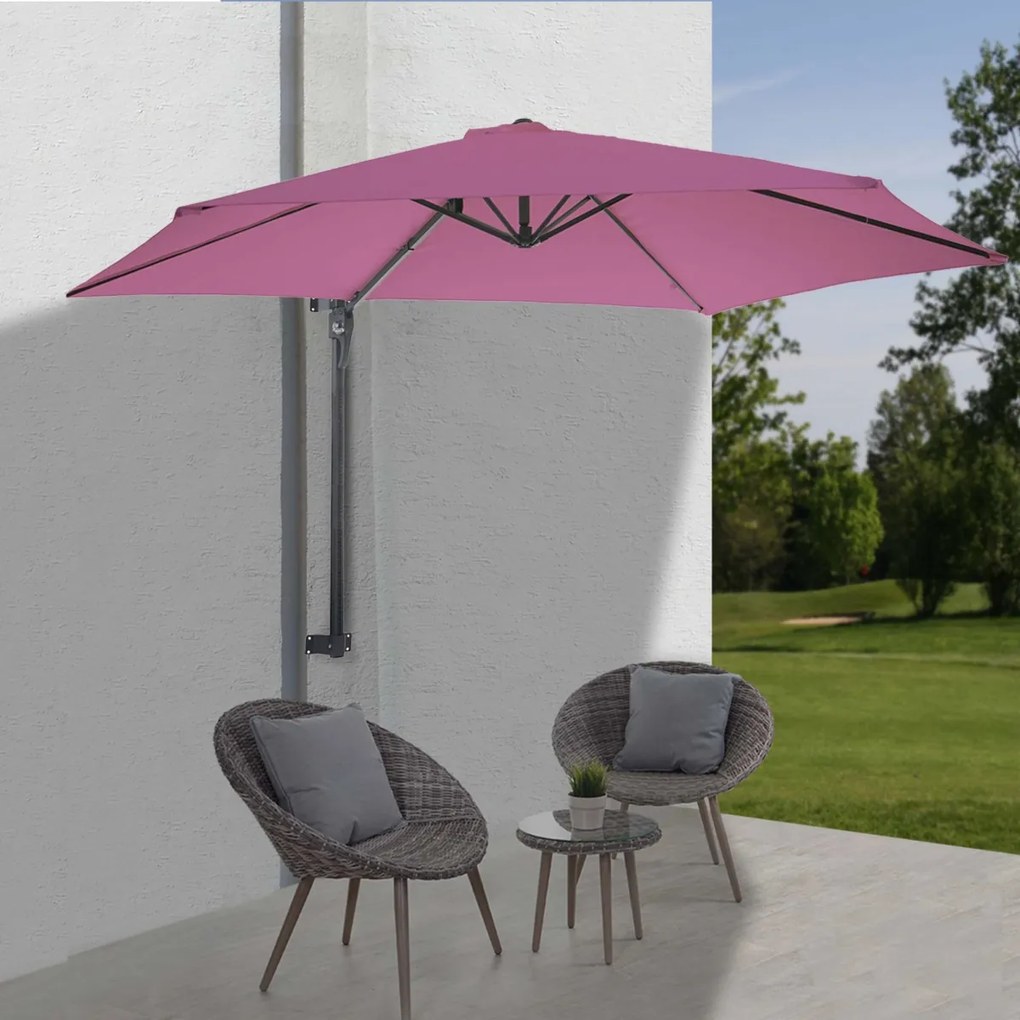 Nástěnný slunečník Casoria 3 m polyester hliník/ocel - levandulově červená