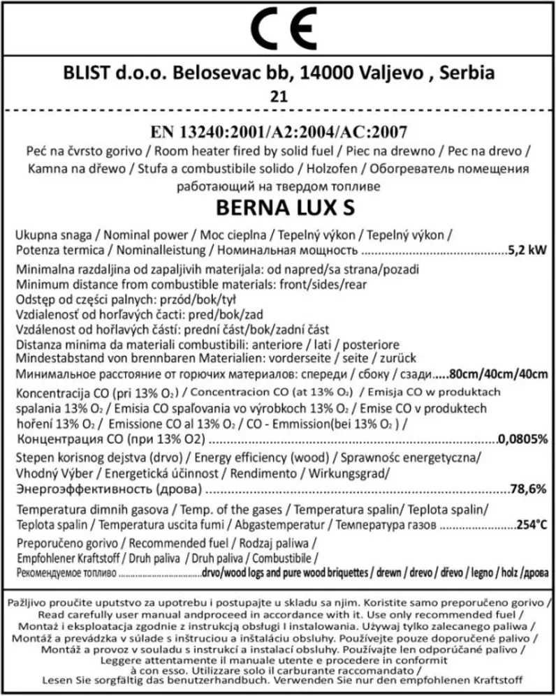 Krbová kamna BLIST Ekonomik LUX LM /BERNA LUX S
