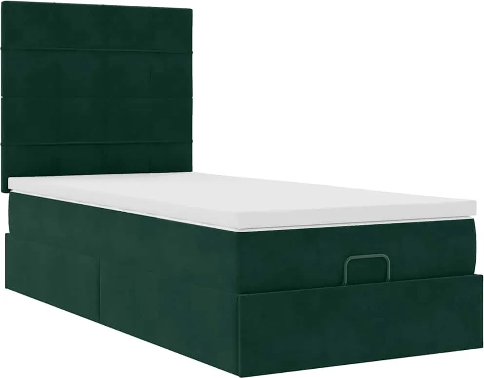 Osmanský rám postele s matracemi tmavě zelené 100x200cm samet 3313454