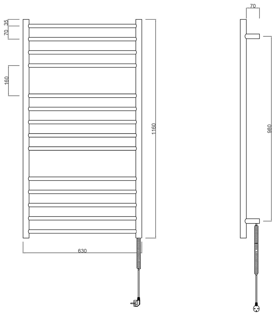 , REDONDO elektrický sušák ručníků, kulatý, 630x1160 mm, 130 W, černá, ER230BV