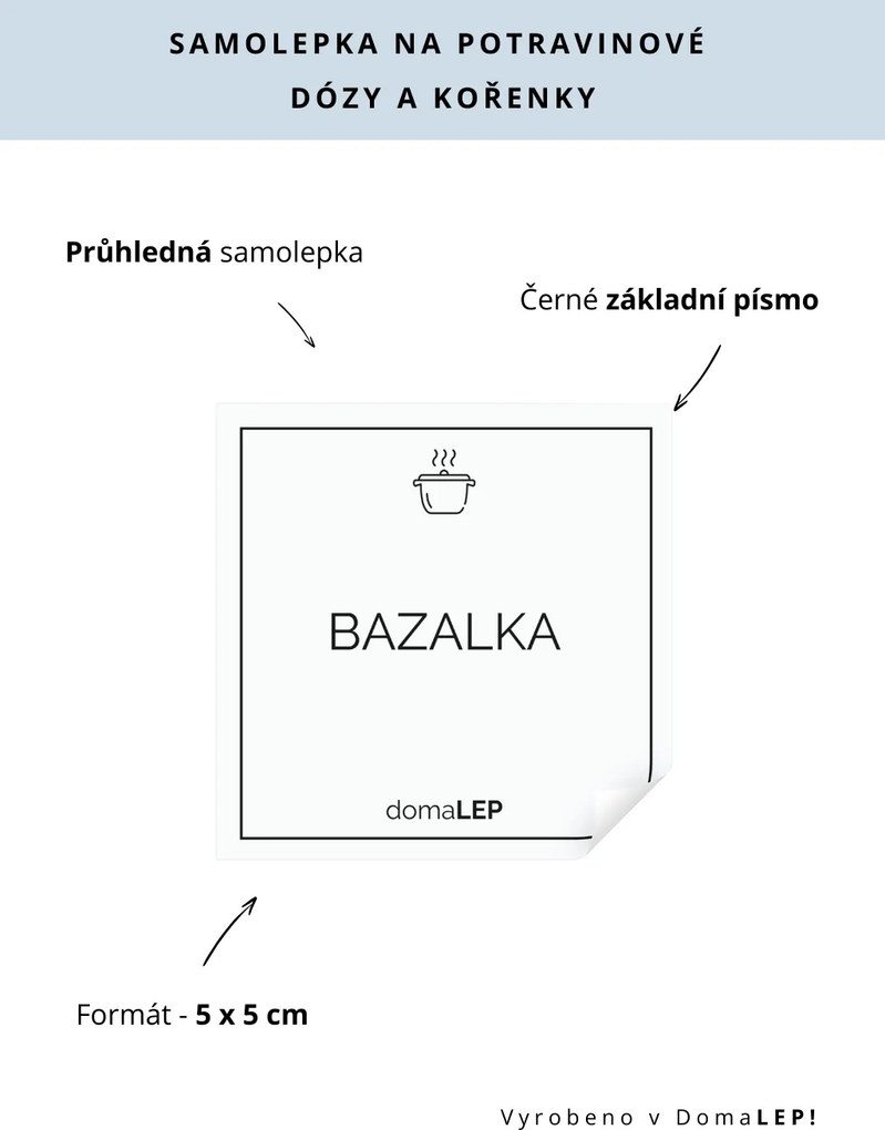 Samolepka na kořenky BAZALKA průhledná 5 × 5 cm základní písmo