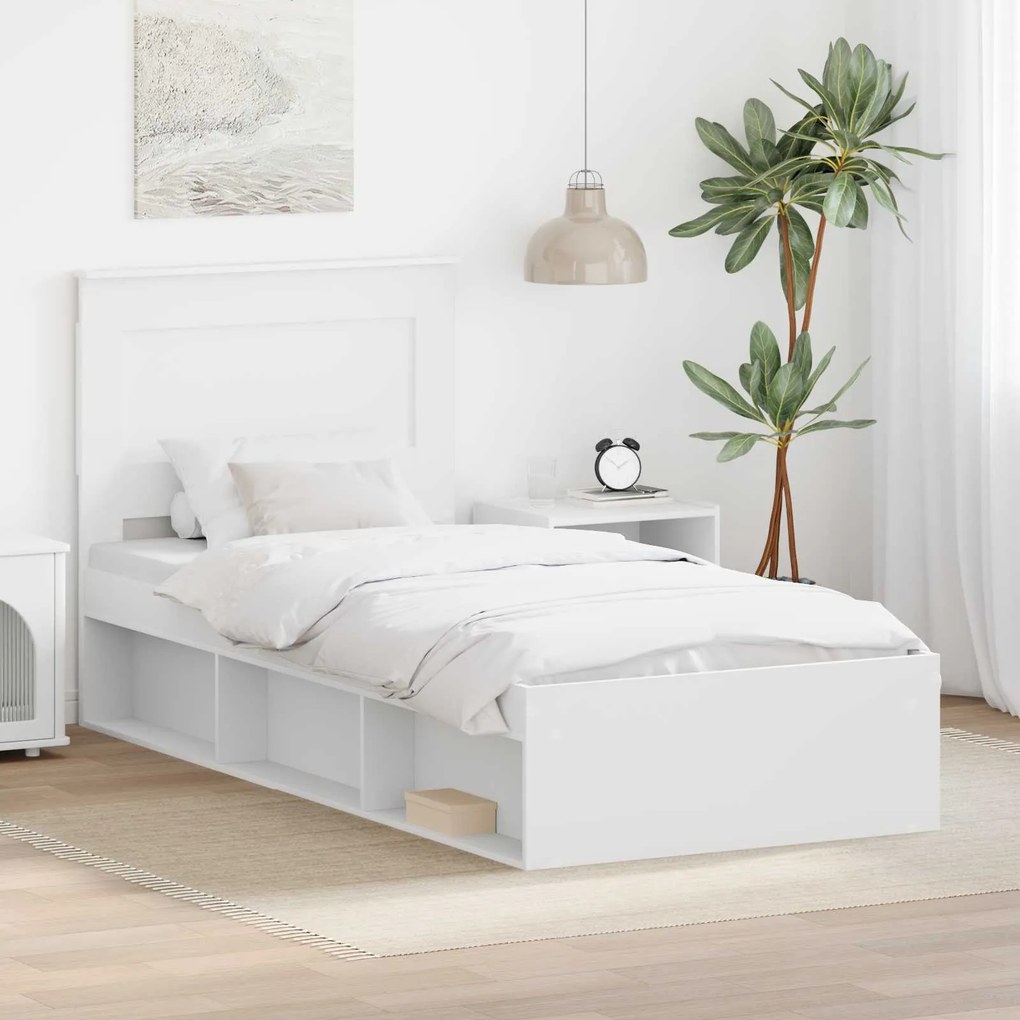 Rám postele s čelo Bílá 75 x 190 cm Masivní borové dřevo 3410144