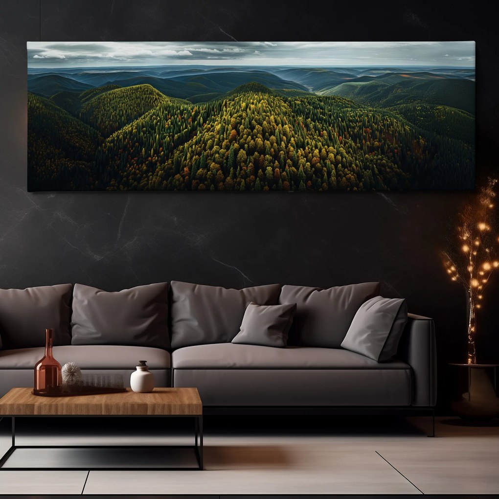 Obraz na plátně - Krajina s lesy, kam se podíváš FeelHappy.cz Velikost obrazu: 240 x 80 cm