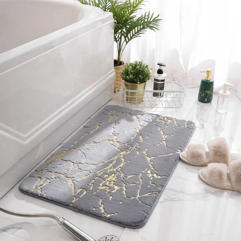 Koupelnová předložka protiskluzová/ kobereček mramor se zlatým zdobením, světle šedá-zlatá, 40x60cm