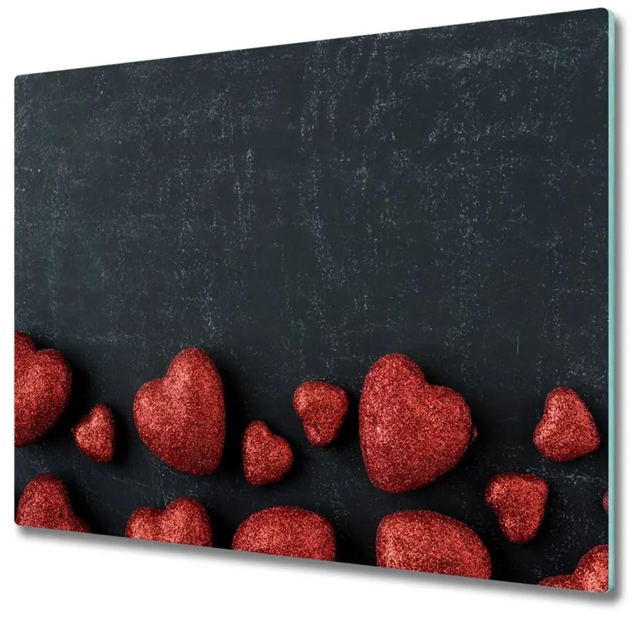 Skleněná krájecí deska Srdce na tabuli 60x52 cm