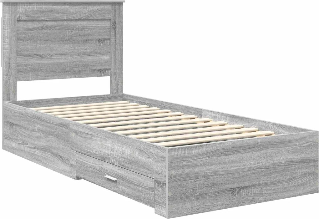 Rám postele Šedý Sonoma a stříbrná 75 x 190 cm Kompozitní dřevo 3410378