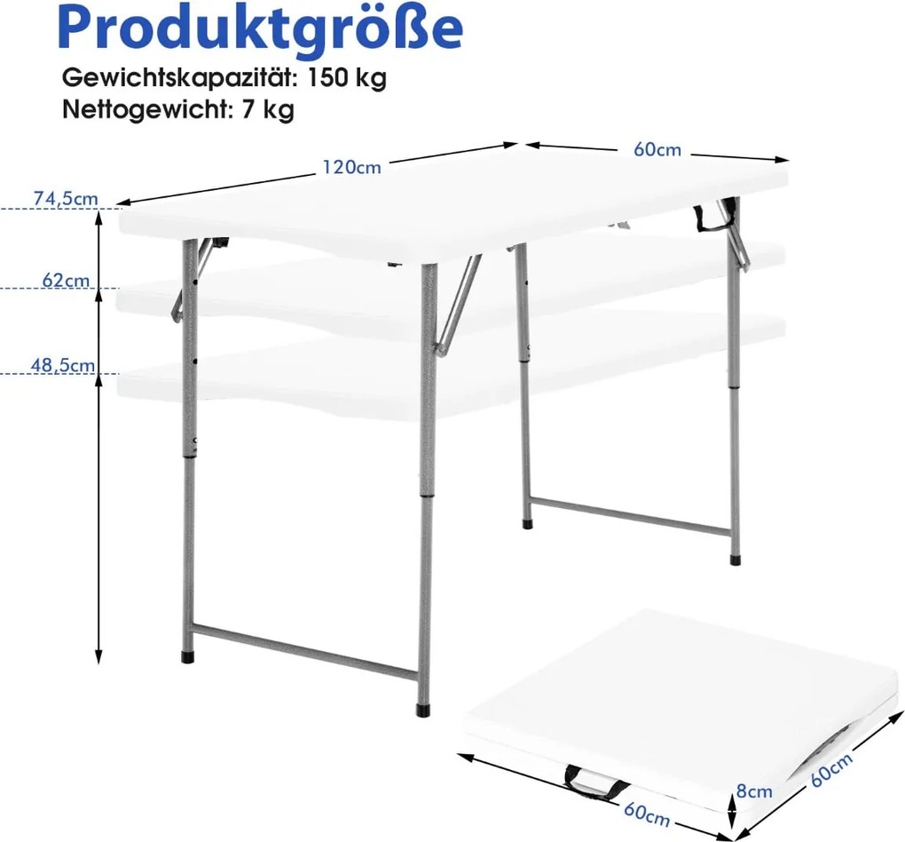 Costway Skládací stůl Dvojitý skládací s výškovým nastavením, bílý