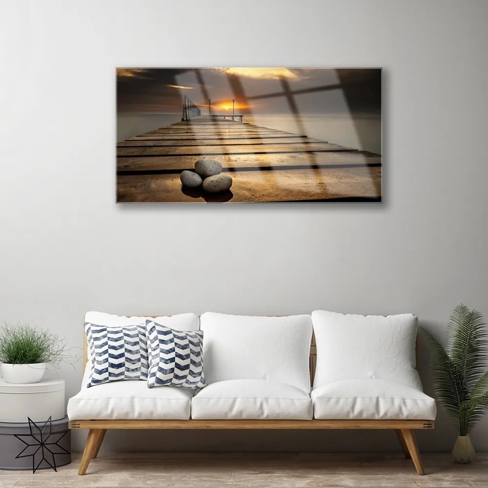 Obraz na skle Moře Molo Západ Slunce 100x50 cm