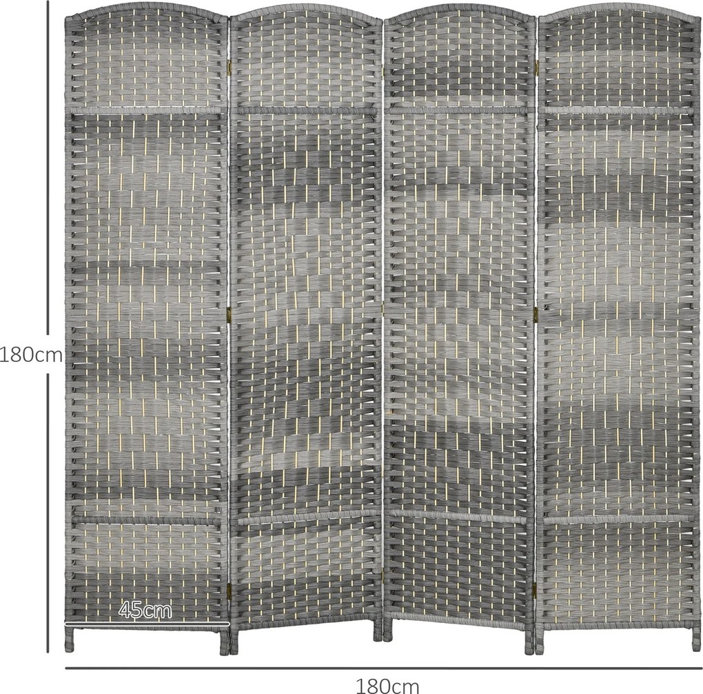 HOMCOM 4-panelový skládací paraván 180x180 cm Rozdělovač místnosti Ochranný paraván Polypropylen pro kancelář ložnici Šedá směs