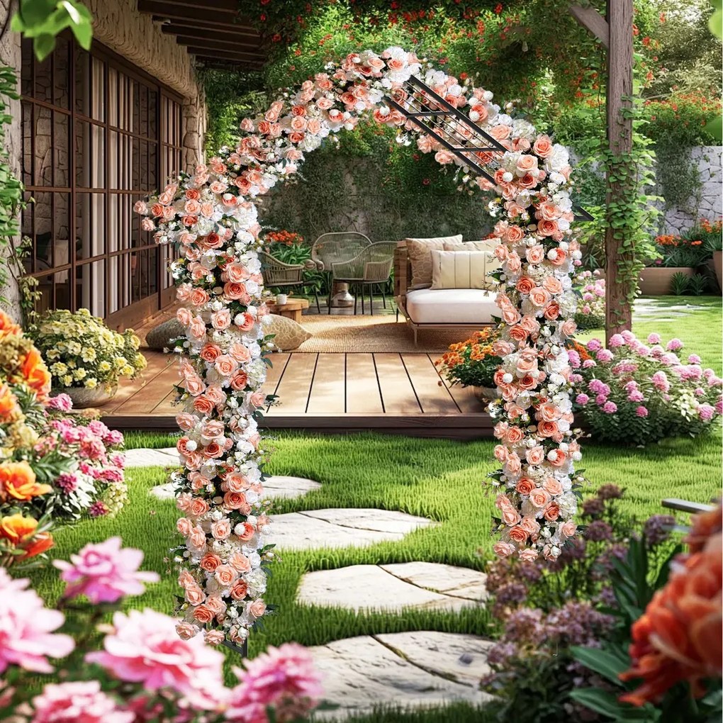 Costway Rose Arch Kovový zahradní oblouk pro popínavé rostliny Trellis – černý