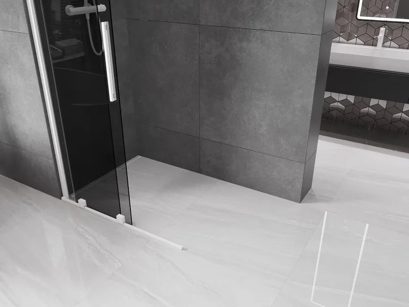 Mexen Velar, sprchová zástěna s posuvnými dveřmi Walk-in 70 x 200 cm, 8mm šedé sklo, bílá matná, 871-070-000-43-20