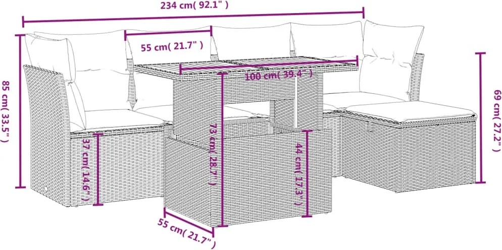 6dílná zahradní sedací souprava s poduškami šedá polyratan 3275468