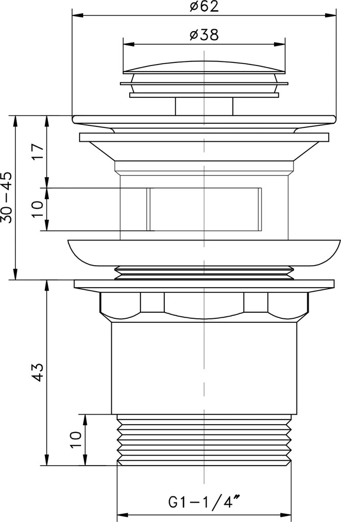 Aqualine umyvadlová výpust 5/4“ click-clack chrom TF8001 Koupelny Bernold
