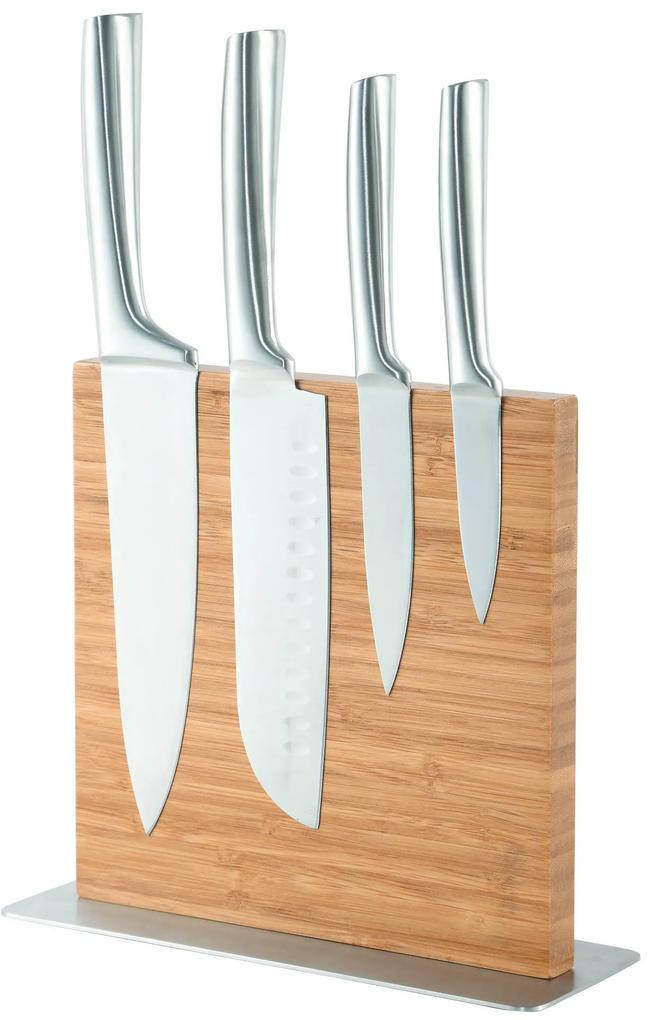 4-dílná sada nožů z nerezové oceli a s bambusovým magnetem Bergner Kobe / 5 ks / BG-39300-MM / stříbrná / bambus