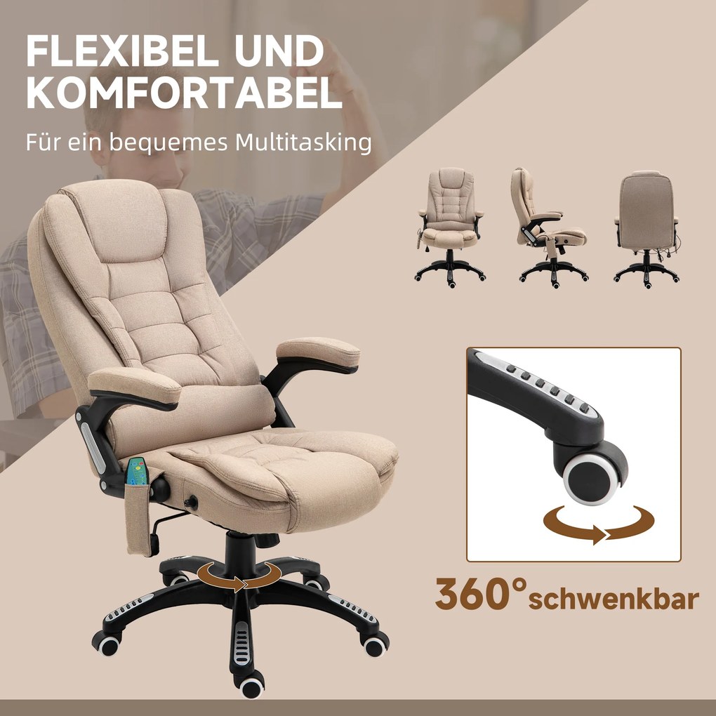 Kancelářská židle Vinsetto s vibrační masáží, ergonomická kancelářská židle s vyhříváním a funkcí polohování, výškově nastavitelná manažerská židle s…