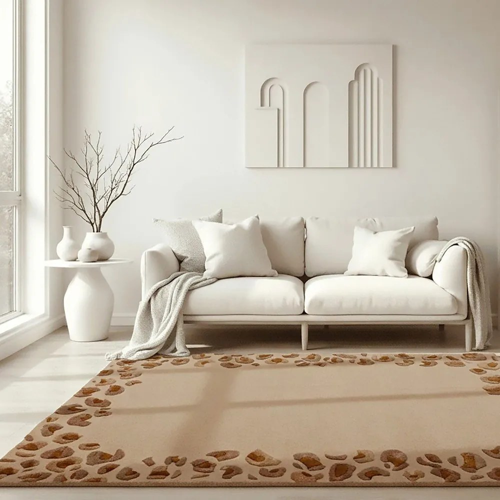 Ručně tkaný koberec s příměsí vlny v přírodní barvě 140x200 cm Leopard Frame – Flair Rugs