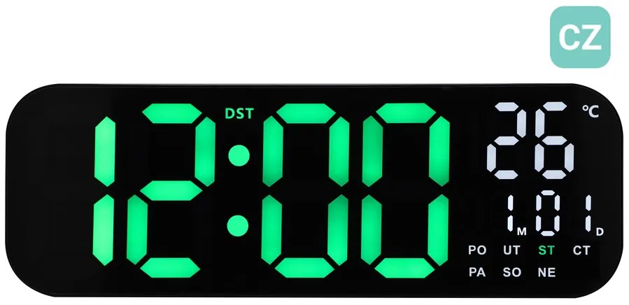JVD Digitální černé hodiny s LED zelenými číslicemi JVD DH9016.1