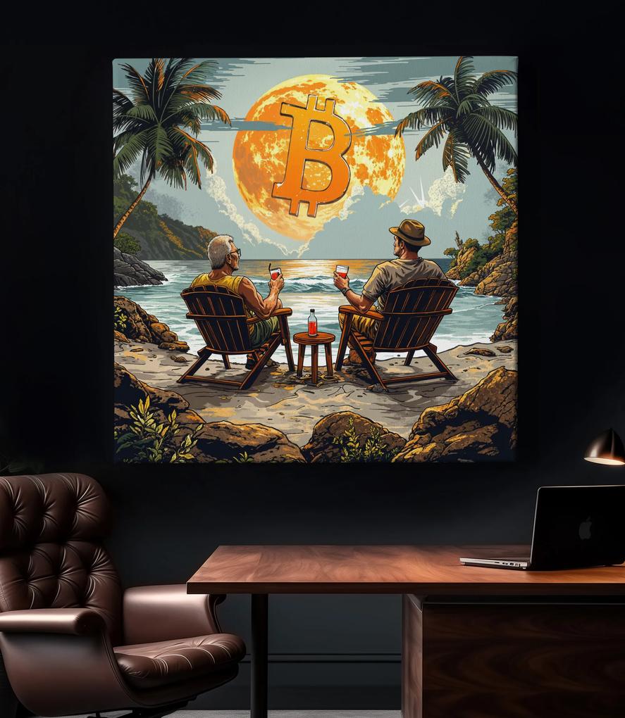 Obraz na plátně - Bitcoin Týpci na dovolené FeelHappy.cz Velikost obrazu: 140 x 140 cm