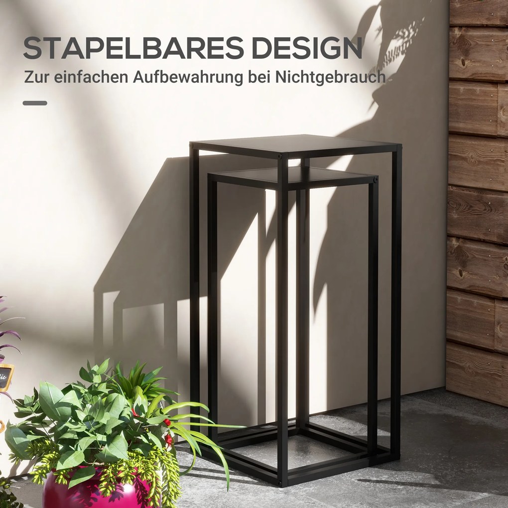 Outsunny sada 2 stojanů na rostliny, stolička na rostliny s ocelovými nohami, skandinávský design, stojan na květiny na zahradu, balkon, černý